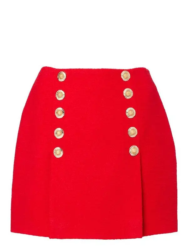 Balmain Pleated Wool-blend Miniskirt - Red