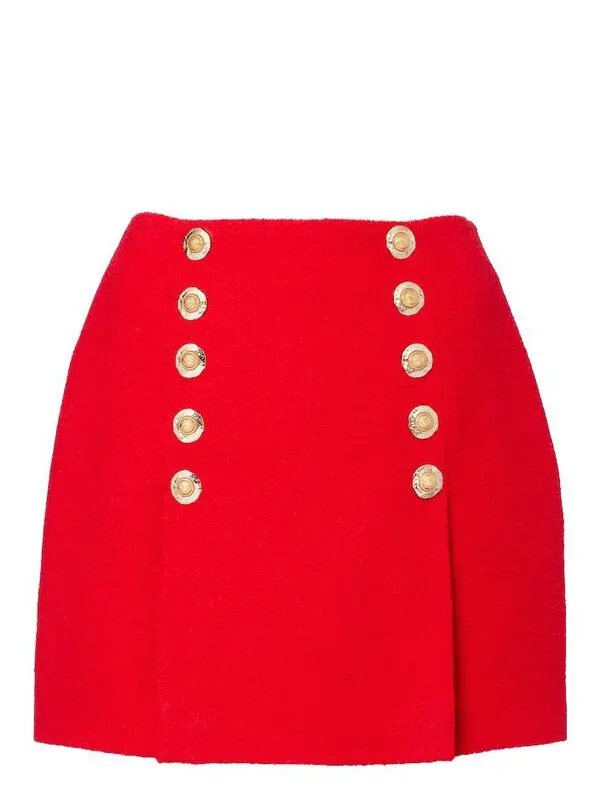 Balmain Pleated Wool-blend Miniskirt - Red