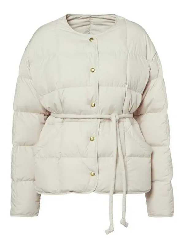 Moncler Belted Leather-trimmed Down Jacket - White