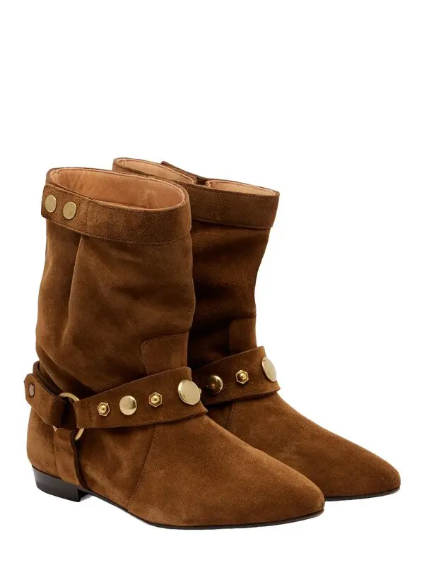 Isabel Marant Stania Studded Suede Ankle Boots - Brown