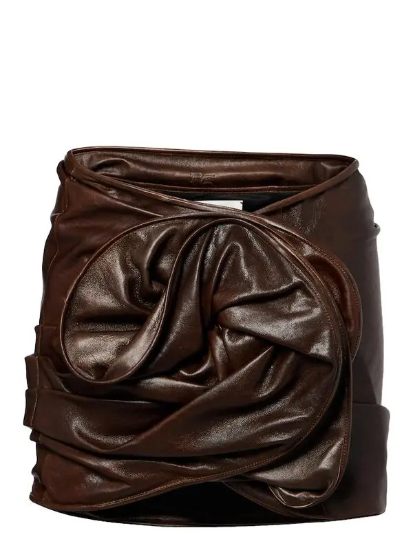 Magda Butrym Gathered Leather Miniskirt - Brown