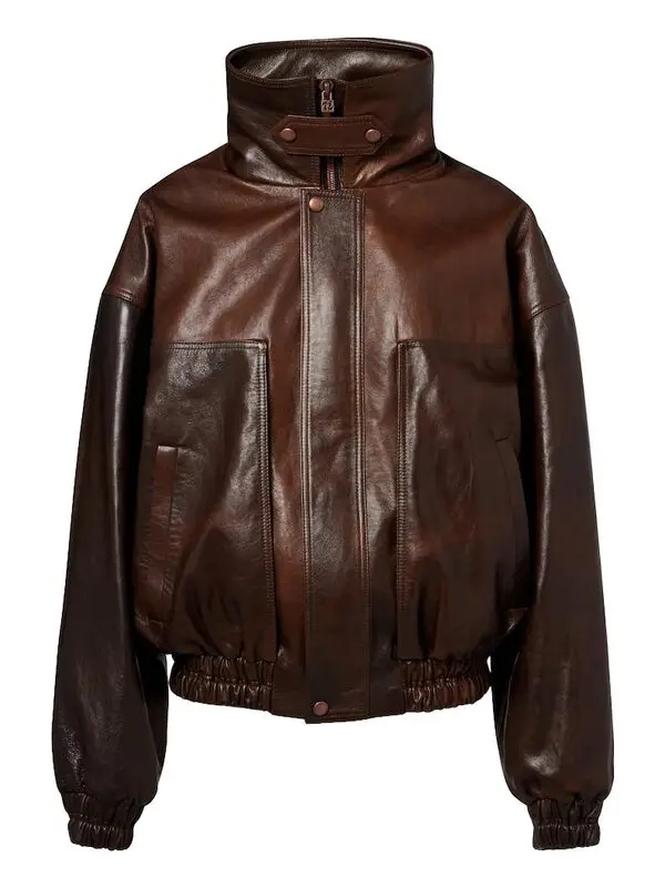 Magda Butrym Oversized Leather Bomber Jacket - Brown