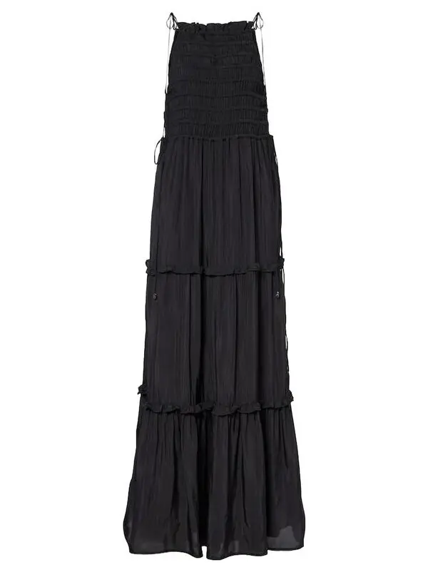 GANNI Smocked Tiered Maxi Dress - Black