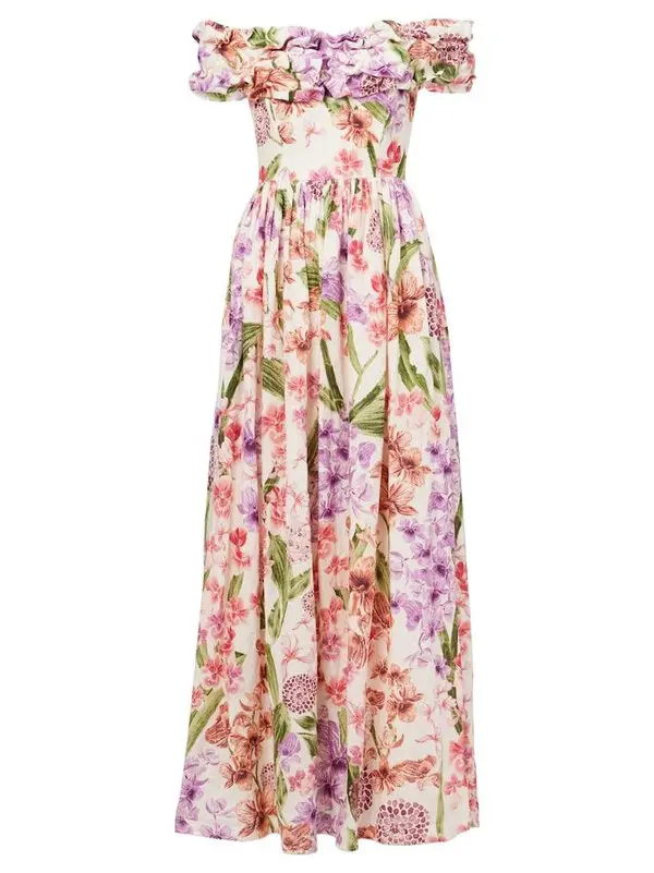 Agua Bendita Espliego Floral Linen Maxi Dress - Multicoloured