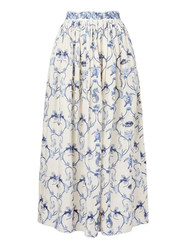 Agua Bendita Printed High-rise Linen Maxi Skirt - White