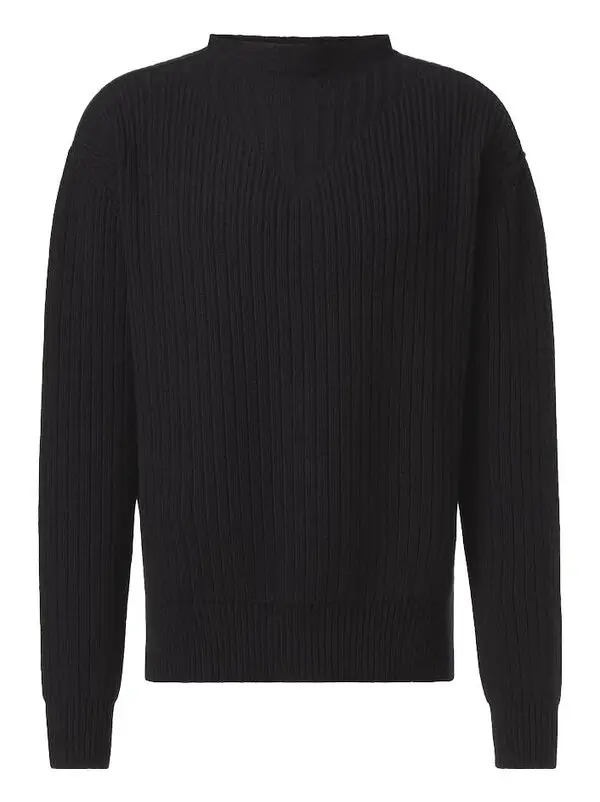 Rick Owens Ribbed Virgin Wool Sweater - Black