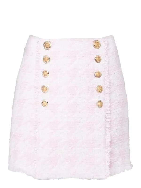 Balmain Houndstooth Cotton-blend Miniskirt - Pink