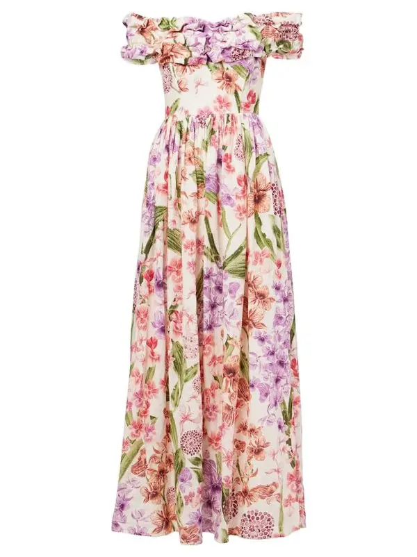 Agua Bendita Espliego Floral Linen Maxi Dress - Multicoloured