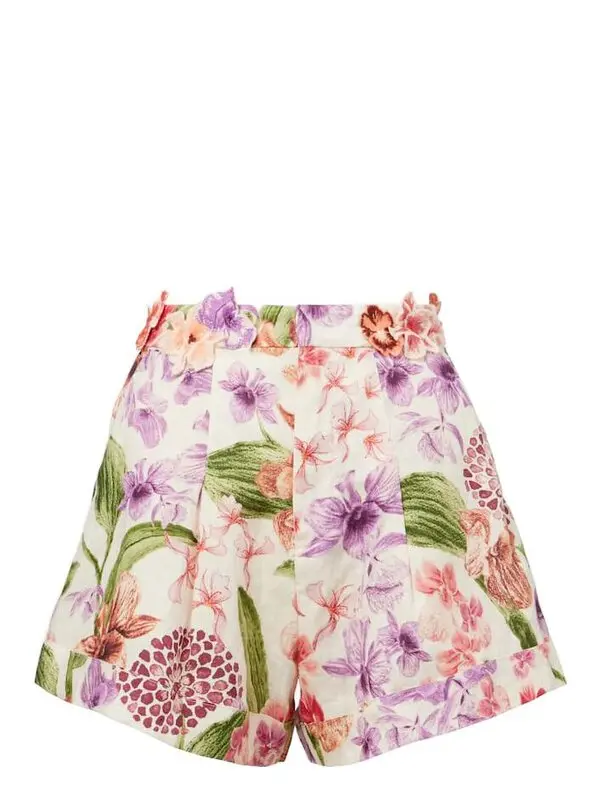 Agua Bendita Floral High-rise Linen Shorts - Multicoloured