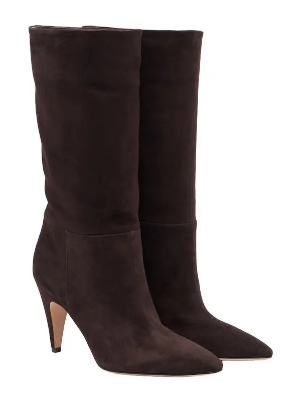 GIANVITO ROSSI Elise Suede Pointed Toe High Heel Boots - Brown