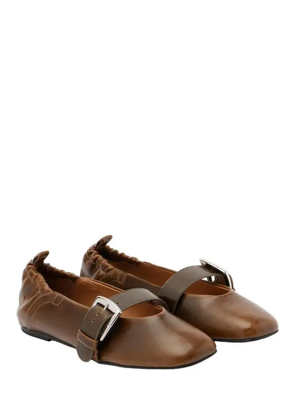 GANNI Butterfly Mary Jane Flats Dark Olive - Brown