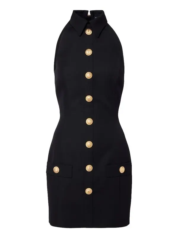 Balmain Halterneck Grain De Poudre Minidress - Black