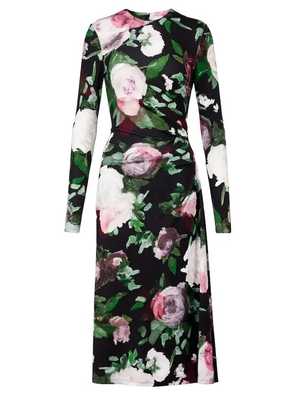 Erdem Floral Draped Midi Dress - Black