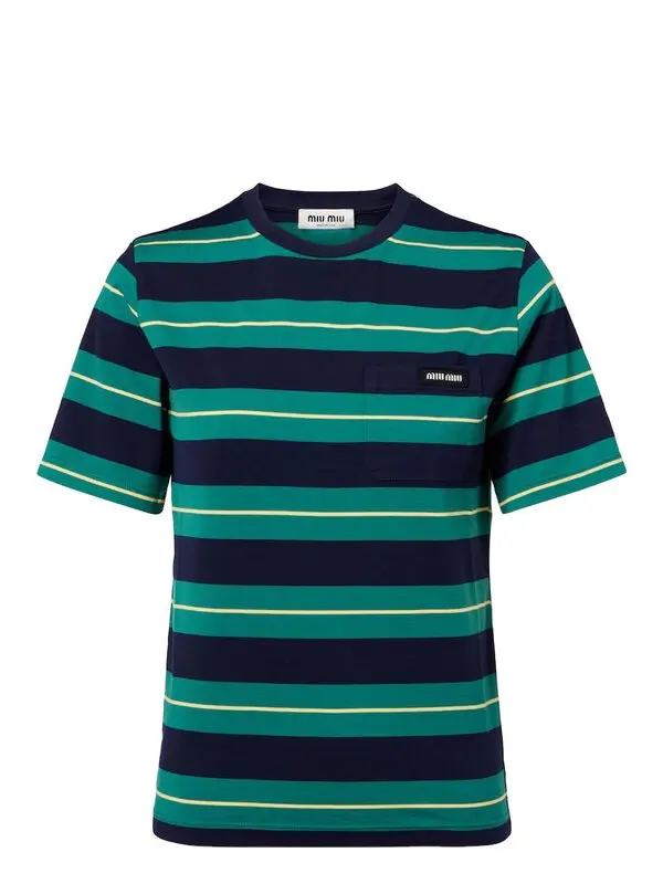 Miu Miu Logo Striped Cotton Jersey T-shirt - Multicoloured