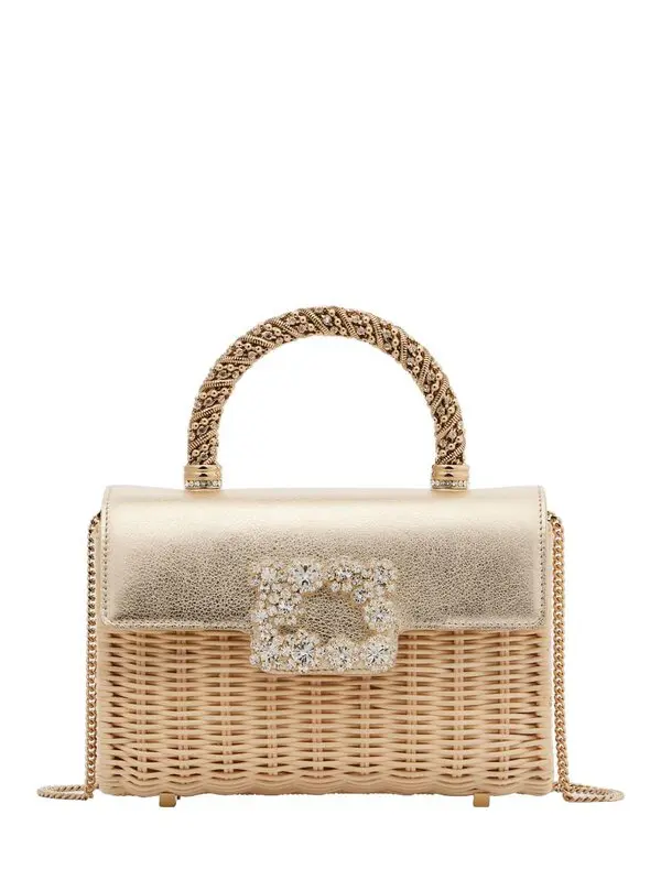 ROGER VIVIER Jewel Efflorescence Mini Rattan Tote - Beige