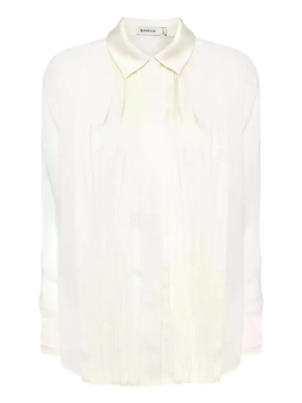 Simkhai Vinka Pleated Long-sleeve Shirt - Neutrals