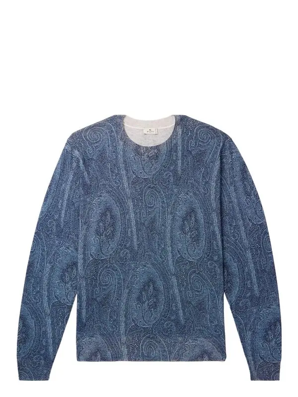 Etro Paisley-print Silk And Cashmere-blend Sweater - Blue