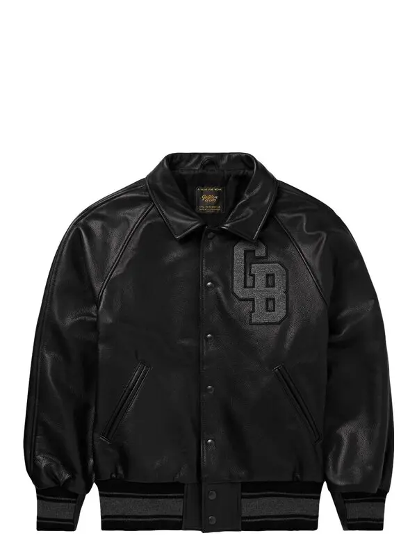 Golden Bear Logo-appliquéd Full-grain Leather Varsity Jacket - Black