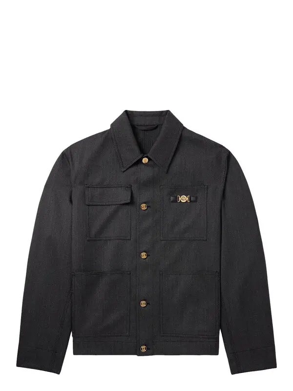 Versace Embellished Wool-mouliné Blouson Jacket - Gray