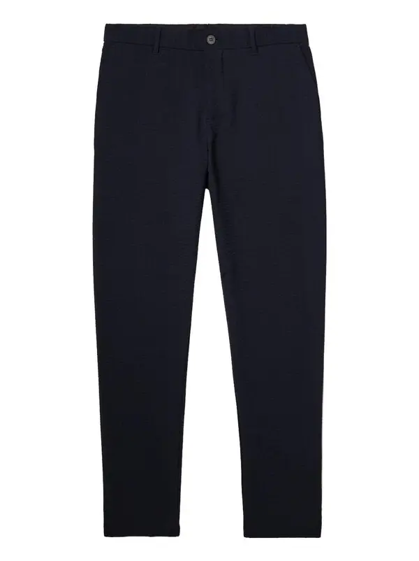 Sunspel Straight-leg Wool-blend Seersucker Trousers - Blue