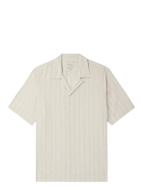 Paul Smith Convertible-collar Striped Cotton And Linen-blend Shirt - White