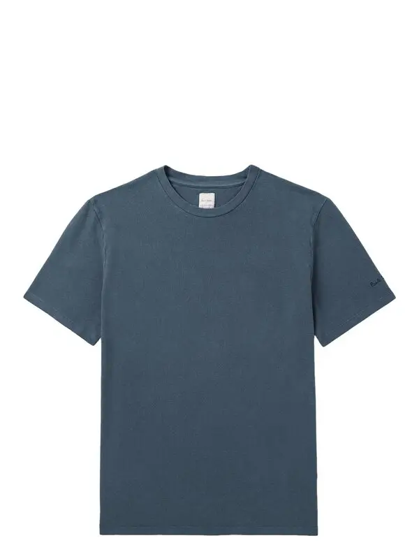 Paul Smith Logo-embroidered Cotton And Linen-blend Piqué T-shirt - Blue