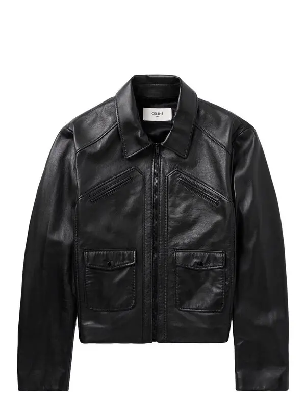 Celine Paneled Leather Jacket - Black