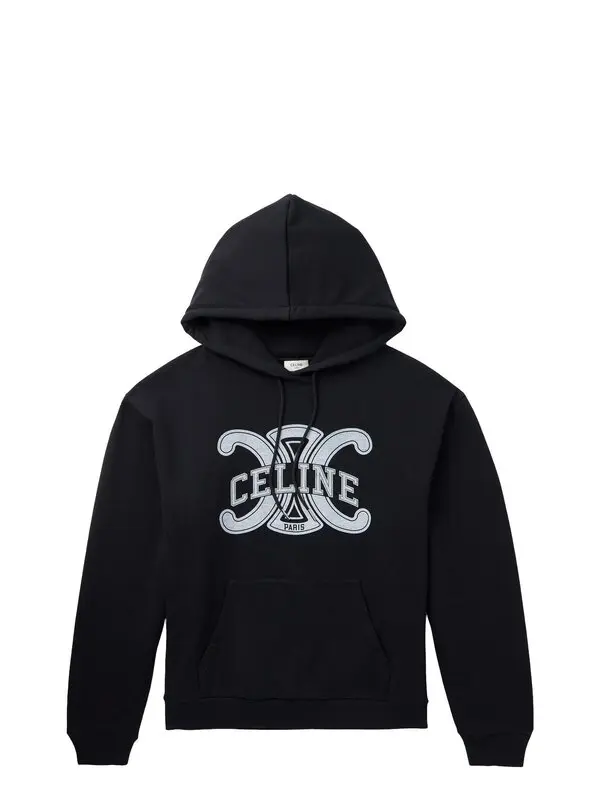 Celine Logo-print Cotton-jersey Hoodie - Black