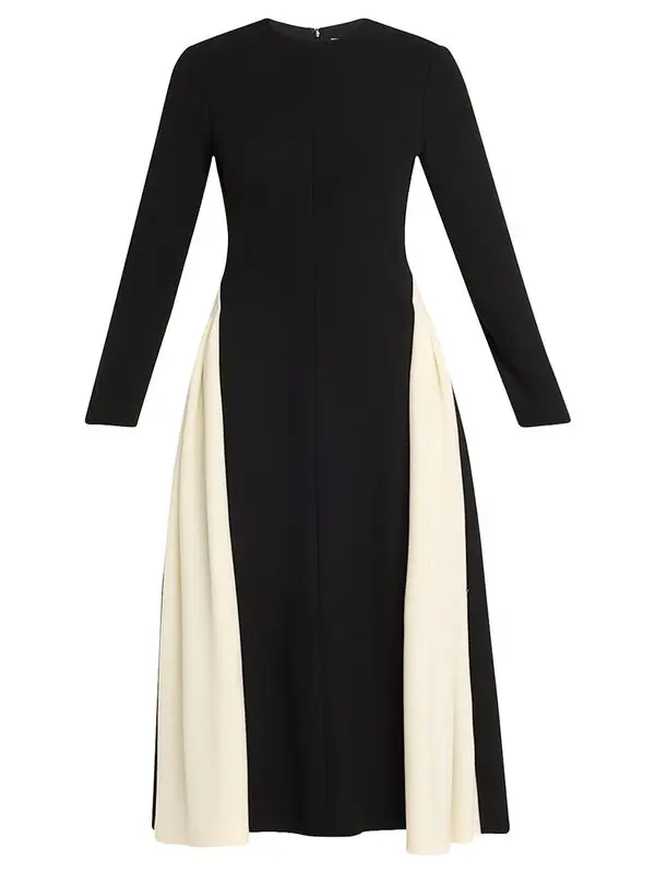 Lela Rose Contrast Stripe Long-sleeve Midi Dress - Black Cream