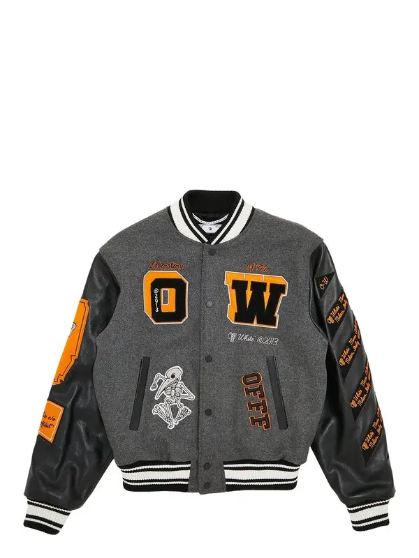 Off-White Leather Varsity Jacket - Grey