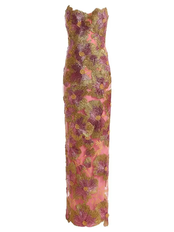 Monique Lhuillier Floral-embroidered Tulle Gown - Multi