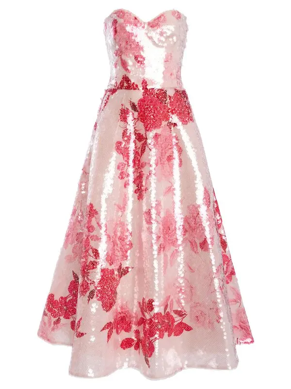 Monique Lhuillier Sweetheart Tea Length Cocktail Dress - Multi