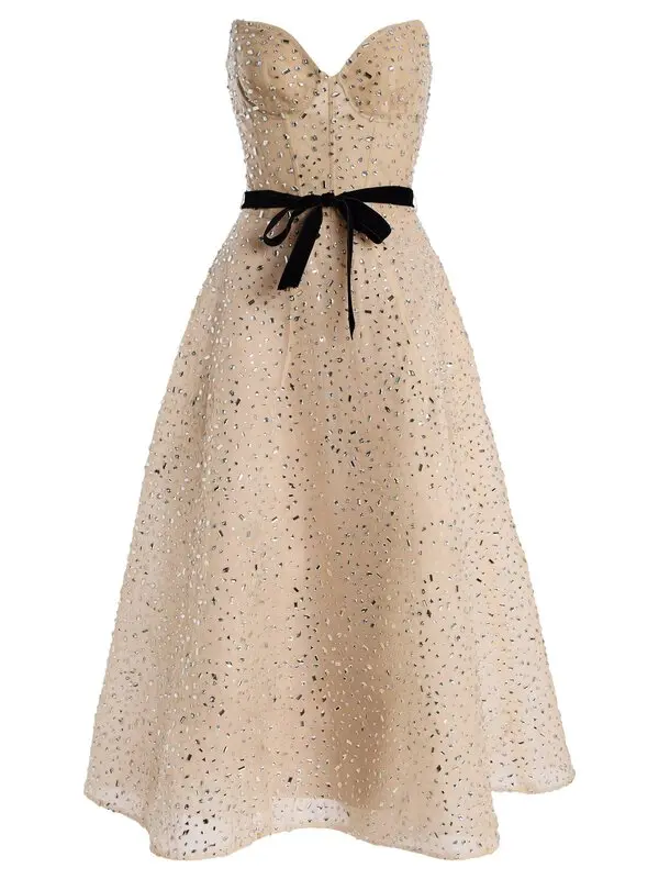 Monique Lhuillier Sweetheart Tea Length Cocktail Dress - Nude