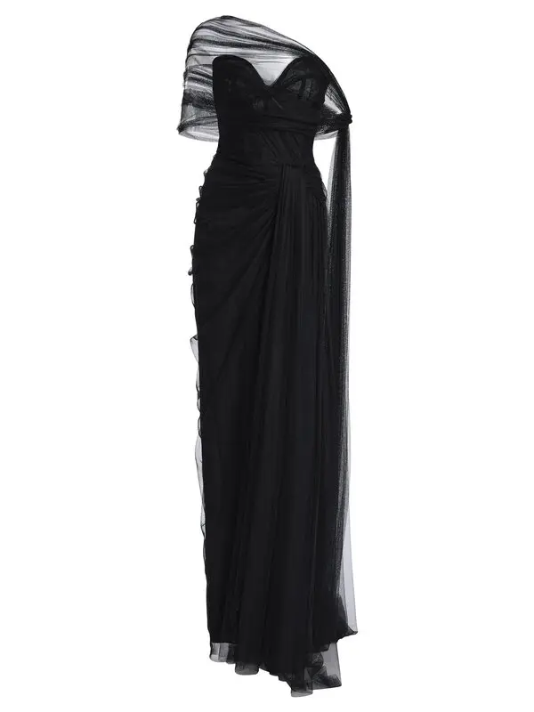 Monique Lhuillier Strapless Draped Gown With Detachable Wrap - Black