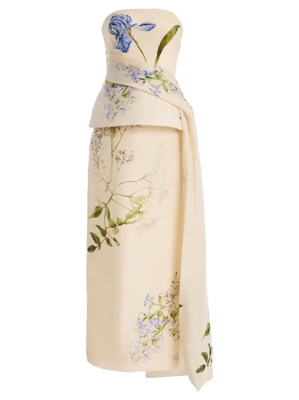 Monique Lhuillier Strapless Draped Peplum Gown - Multi