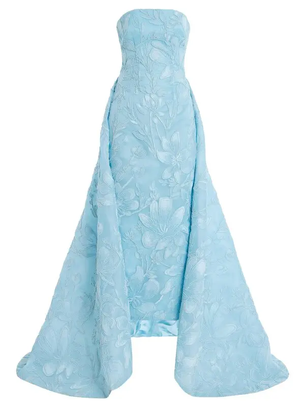 Monique Lhuillier Embroidered Cotton-blend Gown - Blue