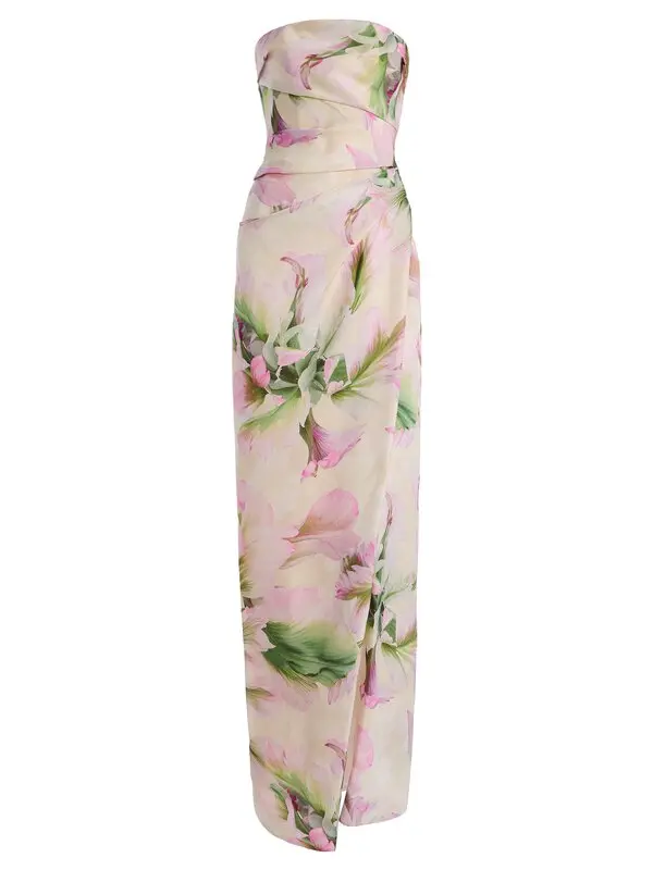 Monique Lhuillier Floral-print Ruched Silk Gown - Multi