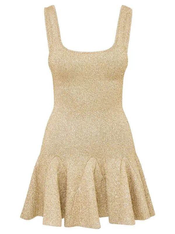 LoveShackFancy Sarajane Sequined Mini Dress - Gold