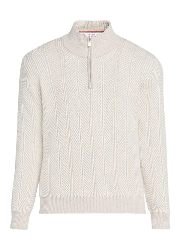 Brunello Cucinelli Cashmere Chevron Vanise Quarter-zip Sweater - Panama