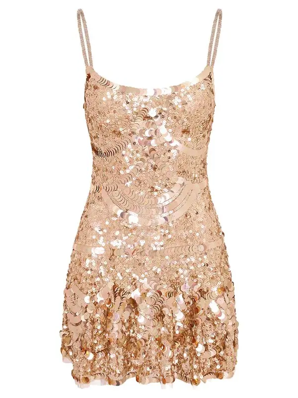 LoveShackFancy Liria Sequined Mini Dress - Gold