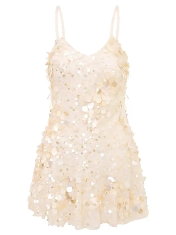 LoveShackFancy Liria Sequined Mini Dress - Neutral
