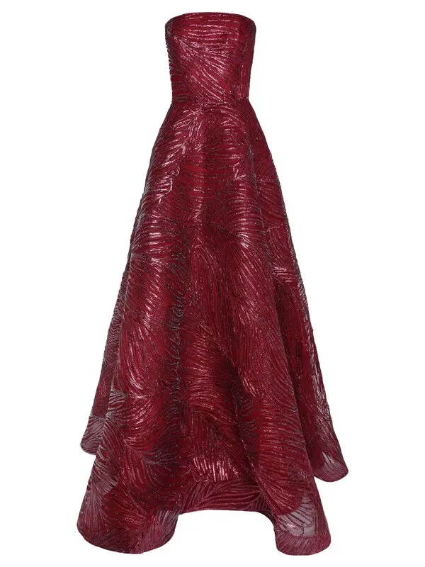 Naeem Khan Metallic Raffia Strapless Gown - Red