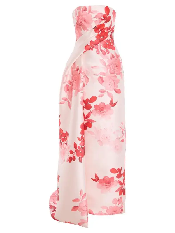 Monique Lhuillier Strapless Draped Column Gown - Pink