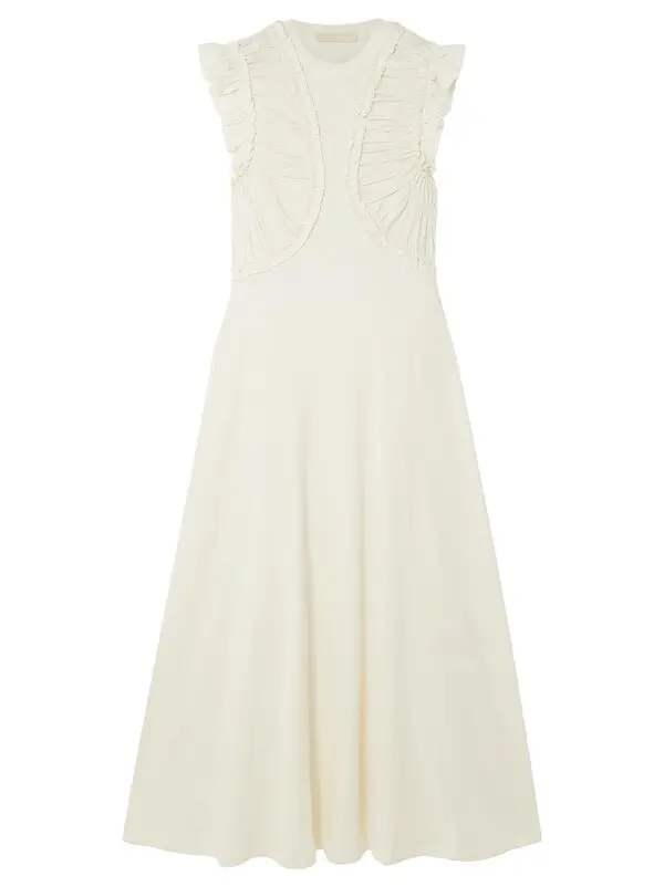 Ulla Johnson Shiva Ruffled Ruched Organic Cotton Midi Dress - White