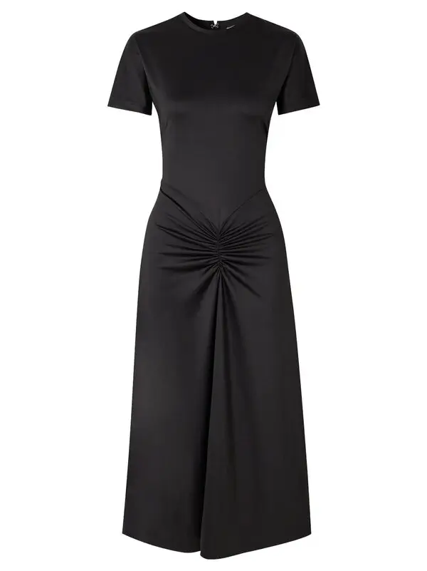 Victoria Beckham Satin-jersey Midi Dress With Gathered Waist - Black