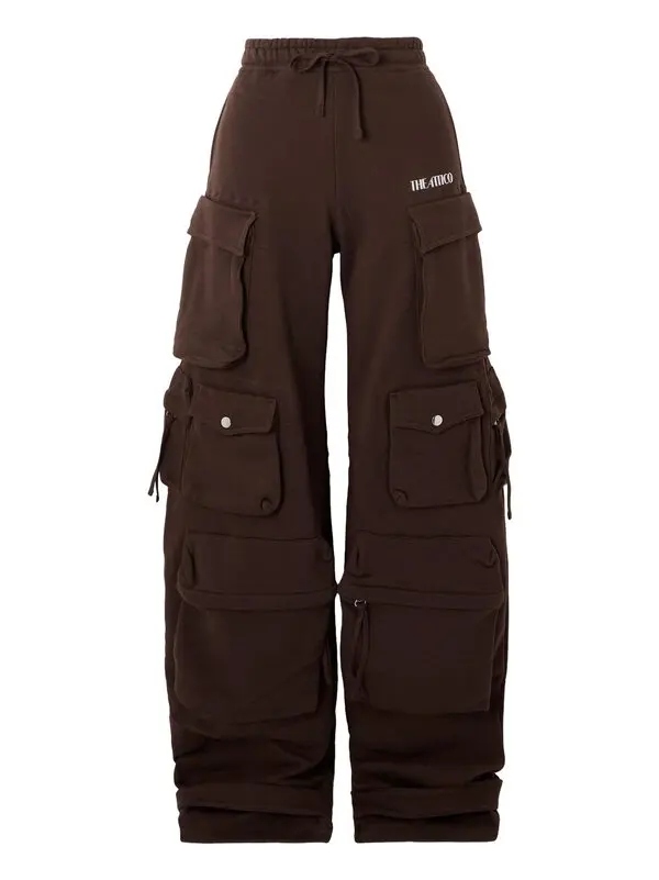 Attico Appliquéd Stretch-cotton Jersey Wide-leg Cargo Pants - Brown