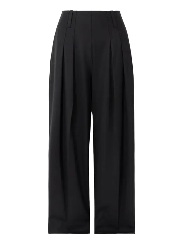 Victoria Beckham Cinch Pleated Twill Wide-leg Pants - Black