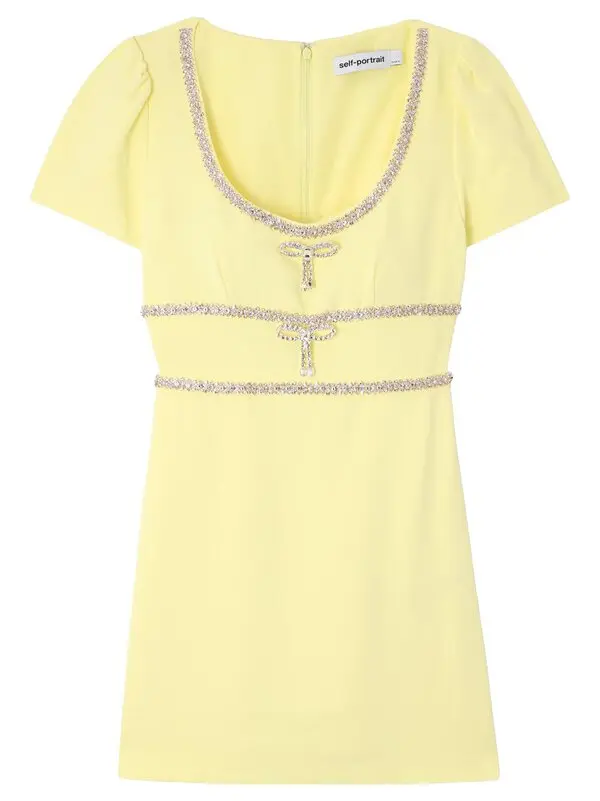 SELF-PORTRAIT Crystal-embellished Crepe Mini Dress - Yellow