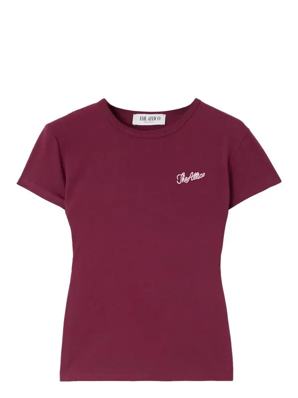 Attico Embroidered Cotton-jersey T-shirt - Burgundy