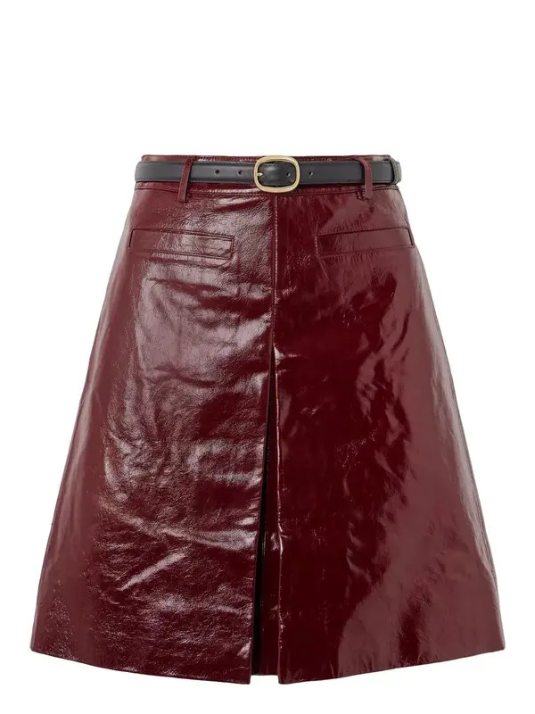 SELF-PORTRAIT Belted A-line Leather Skirt - Burgundy